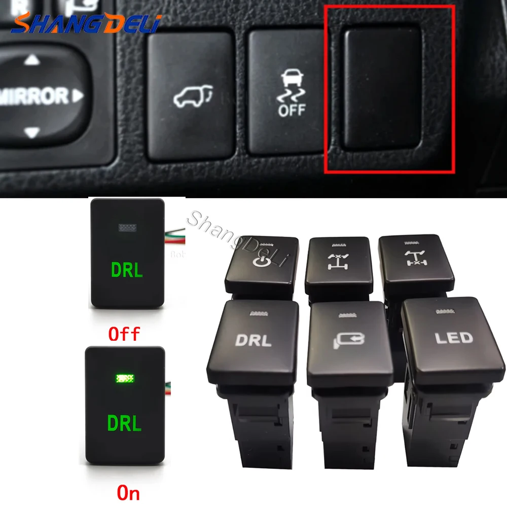 Car Green LED Light DRL Power On Off Front Rear Diff Lock Switch Button ...