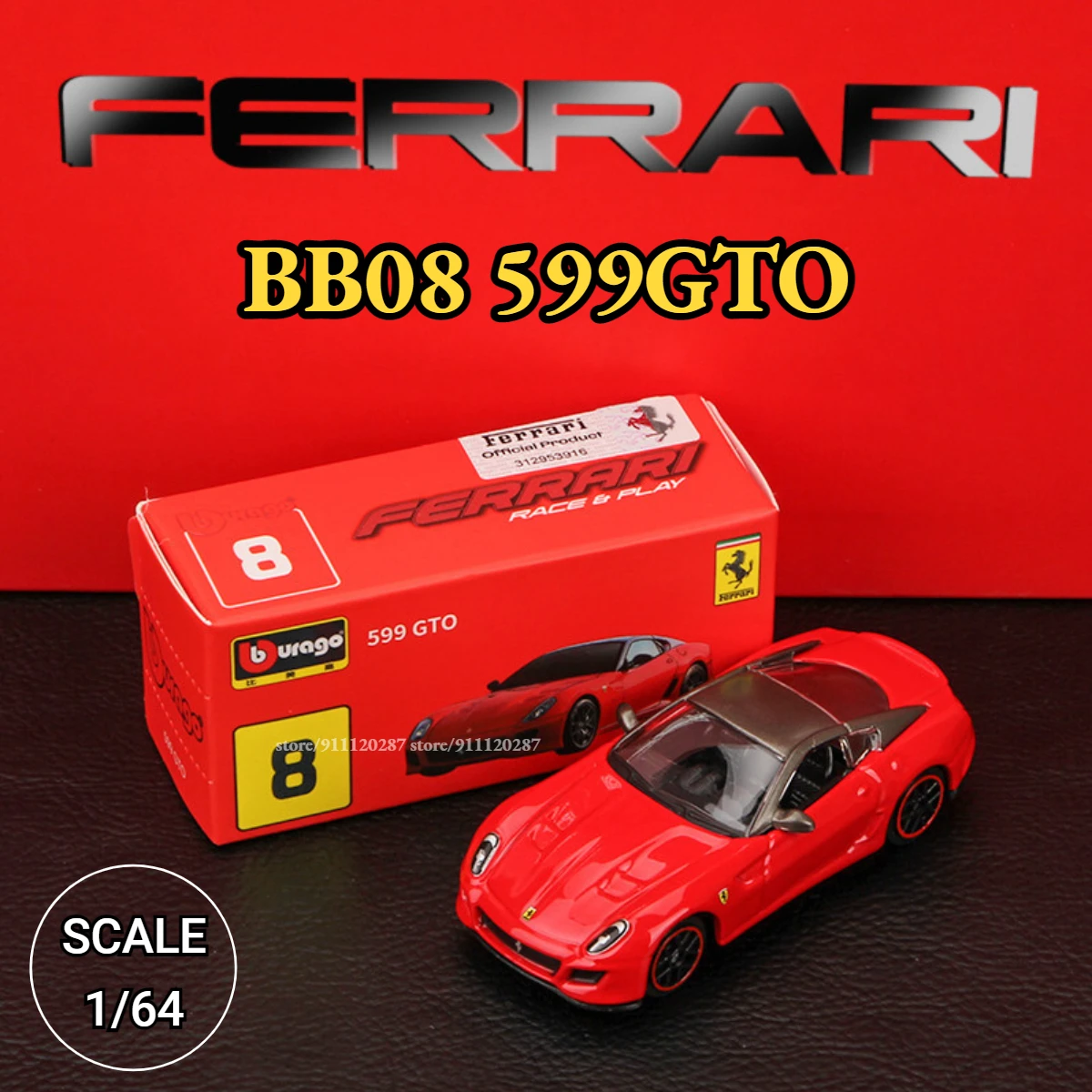 Bburago 1/64 Ferrari Mini Car Model, BB08 599GTO Special Scale ...
