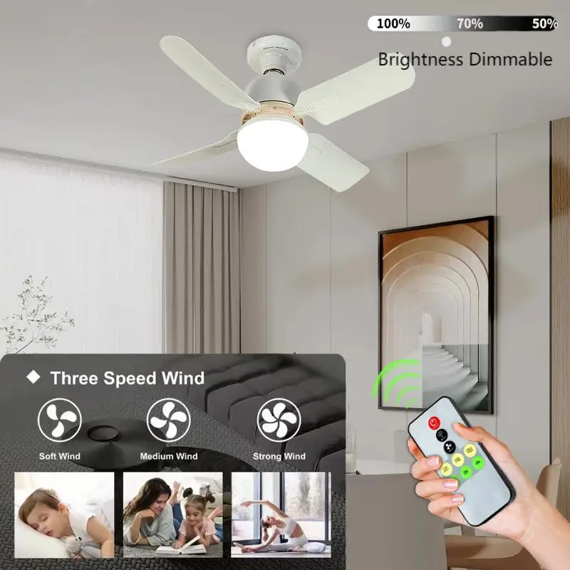 LED Light Bulbs Ceiling Fan With Light E27 Socket Remote Control ...