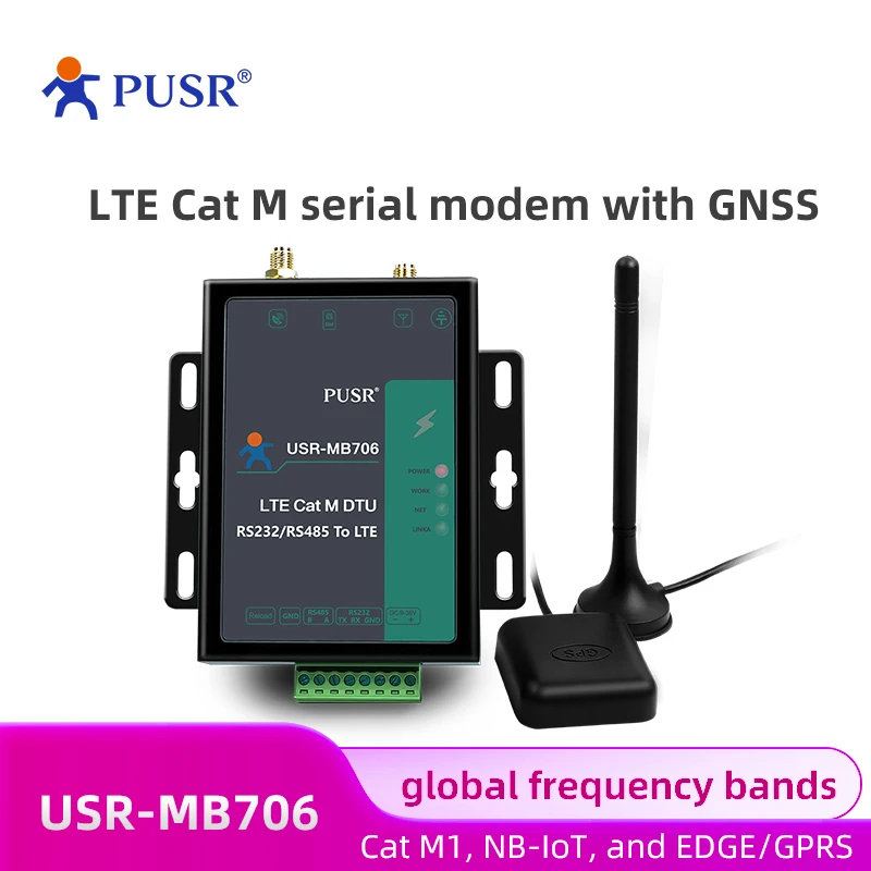 PUSR RS232/RS485 Serial Industrial Cellular 4g Modem Global frequency LTE Cat M Modem with GNSS ...