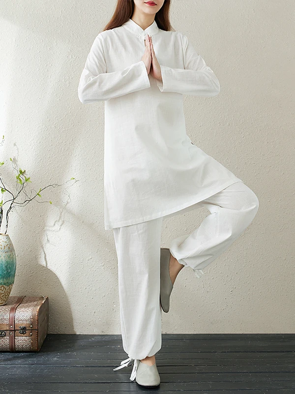 Authentic Cotton Linen Zen Sle Two-Piece Set White Zen Clothing Women's ...