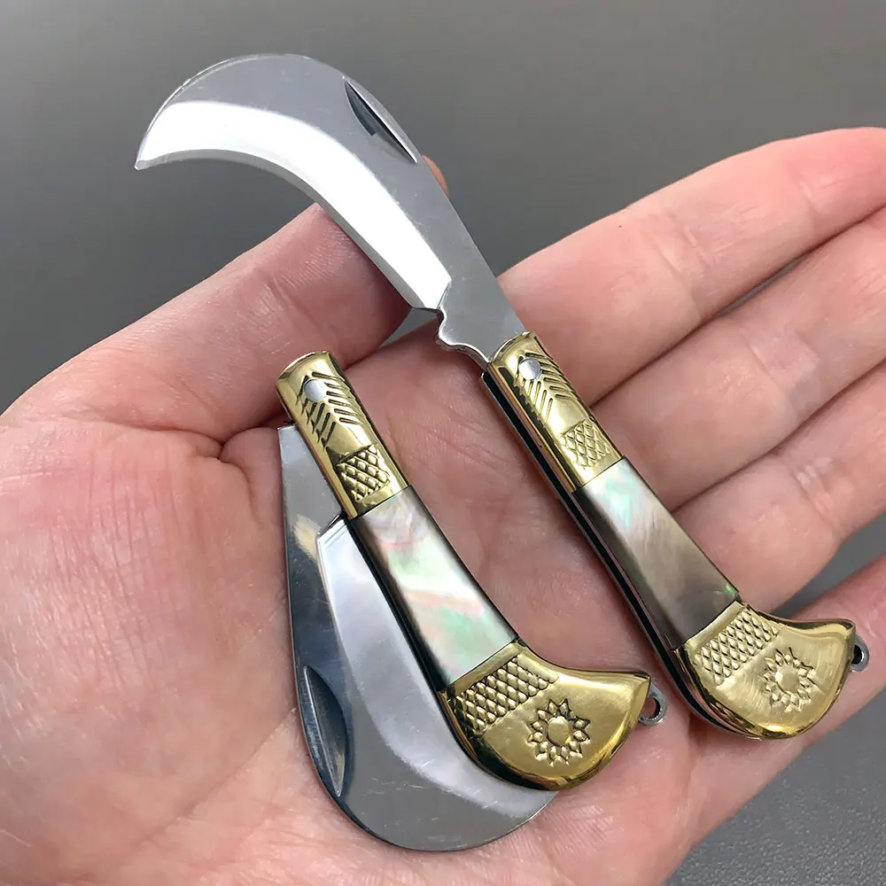 Shell-Resin-Wood-Handle-Mini-Folding-Knife-Small-Stainless-Steel-Hook ...