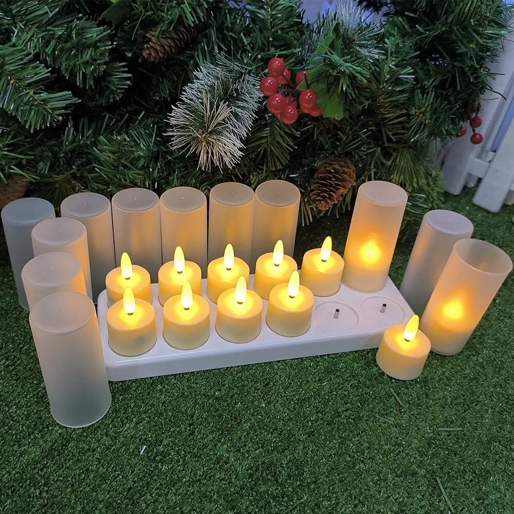 Set-of-12-LED-Rechargeable-Tea-Lights-3D-Flame-Candles-Remote ...