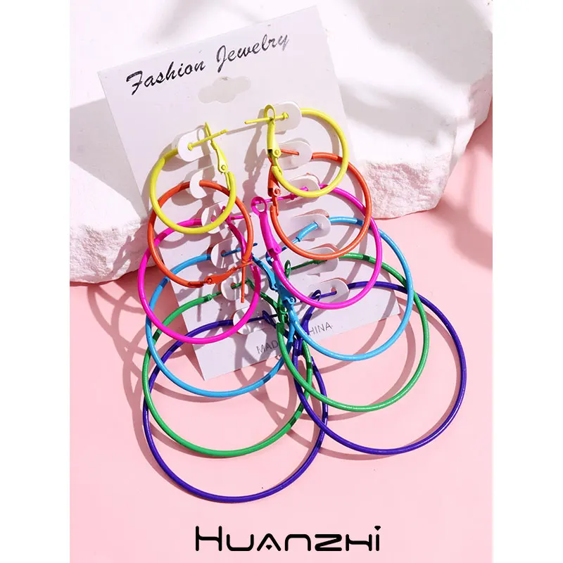 6-Pairs-Solid-Color-Exaggerate-Colorful-Metal-Big-Hoop-Earrings-for ...