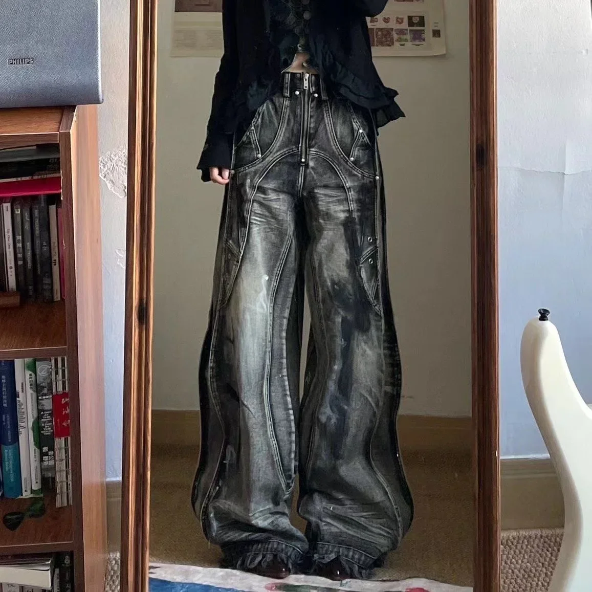 Pantalones-vaqueros-de-graffiti-a-rayas-para-mujer-ropa-de-calle-Ancha ...