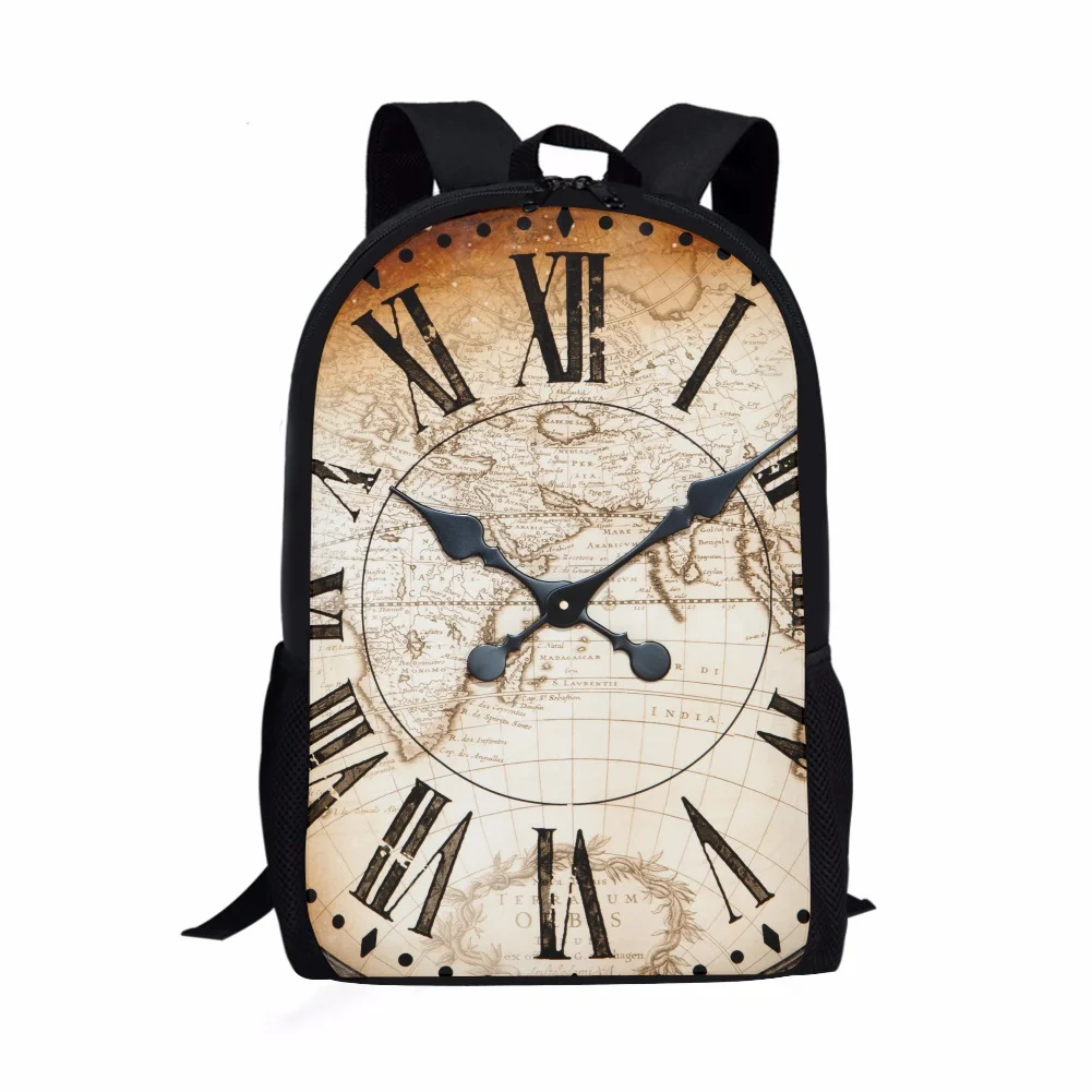 Retro-Clock-Print-Backpacks-Student-Children-Book-Bags-School-Bags-for ...