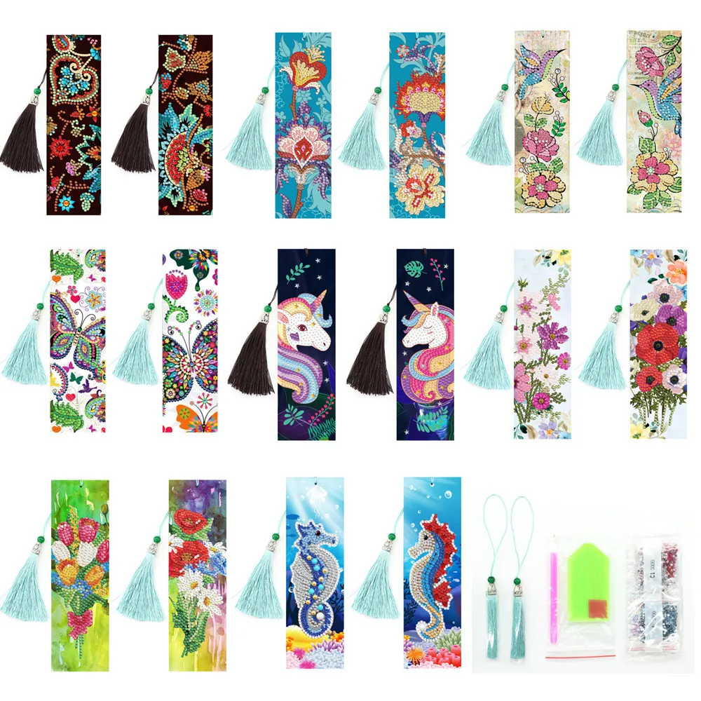 2Pcs-Diamond-Drawing-Cross-Stitch-Bookmark-Seahorse-Peacock-Figure ...