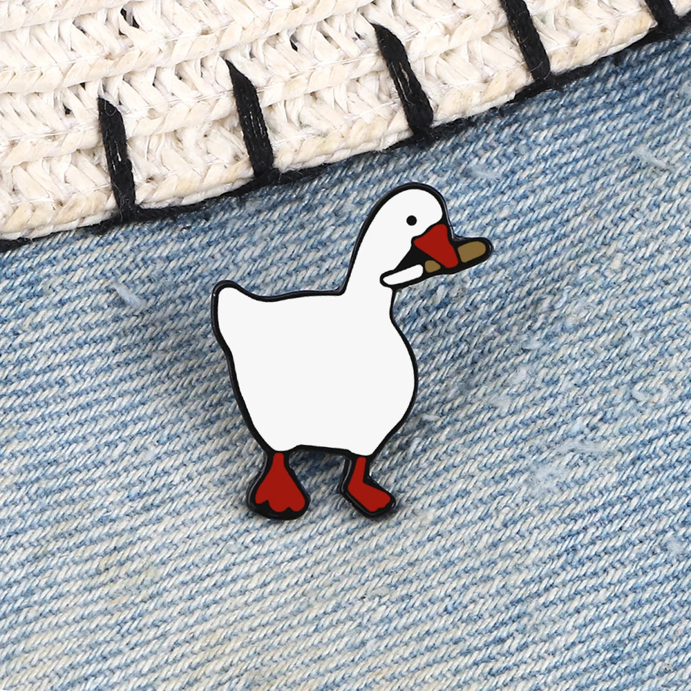 Funny White Goose Brooches Enamel Pins Cartoon Fat Duck with Knife ...