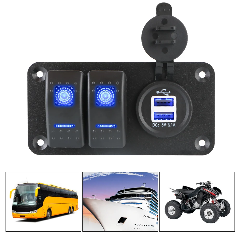 Dual-USB-Port-LED-Rocker-Switch-Panel-12-24V-Socket-Switch-Universal ...