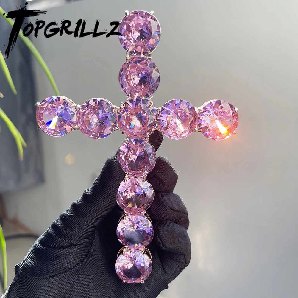 Topgrillz Hip Hop Alloy Zircon Oversized Cross Pendant Necklace For Men ...