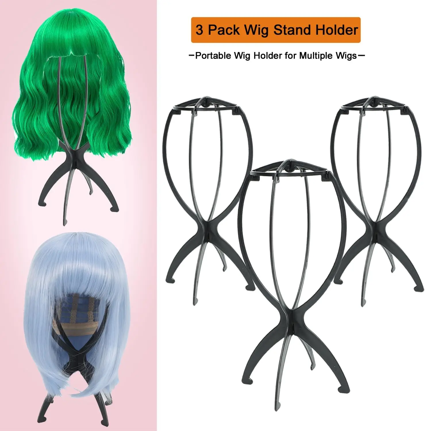 3 PCS Durable Folding Wig Stand for Solid Color Wigs - Stable Hair Clip ...