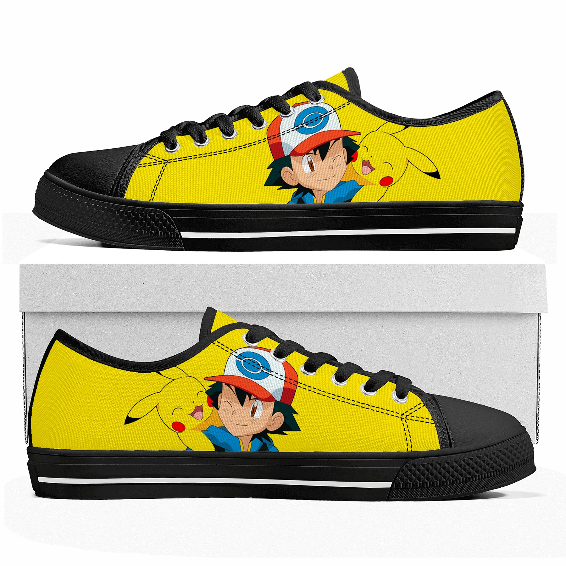 Pikachu Yellow Japanese Cartoon Manga Low Top Sneakers Mens Womens ...