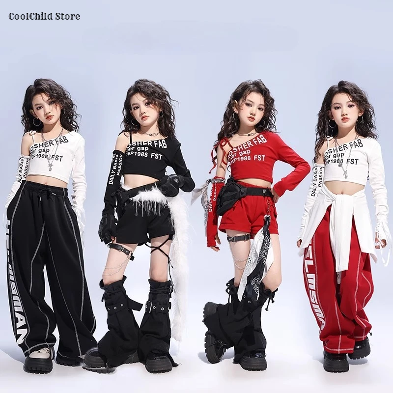 Hip Hop Girls K-pop Off Shoulder Crop Top Joggers Pants Street Dance ...