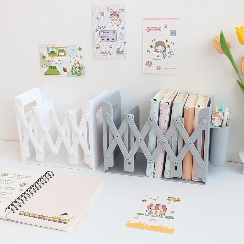 Adjustable Bookshelf with Pen Holder Retractable Bookends for Rack ...