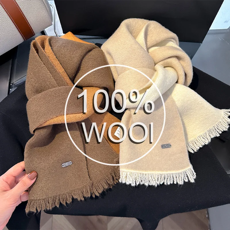 100% Wool Winter Scarf For Women Warm 2 Colours Cashmere Scarves ...