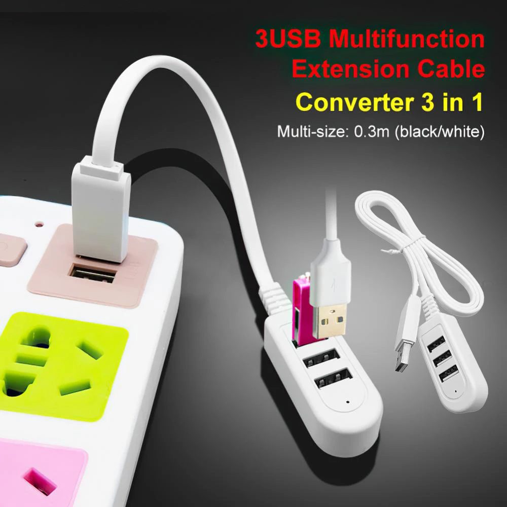 Multi-Port USB Data Cable 3 Ports USB Splitter 3A Charger Converter ...