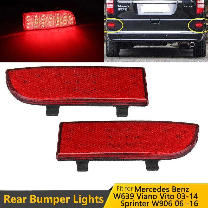 2pcs 1pair Red Rear Bumper Lights Red Brake Fog Light for Mercedes W906 ...