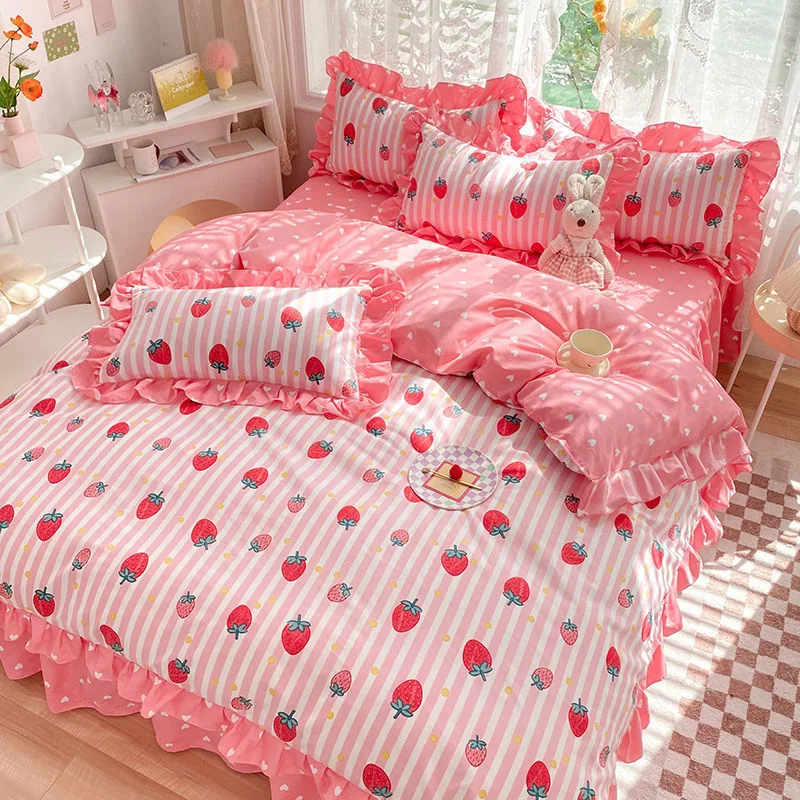 Edred-n-de-princesa-coreana-con-funda-de-almohada-colcha-de-fresa-tama ...