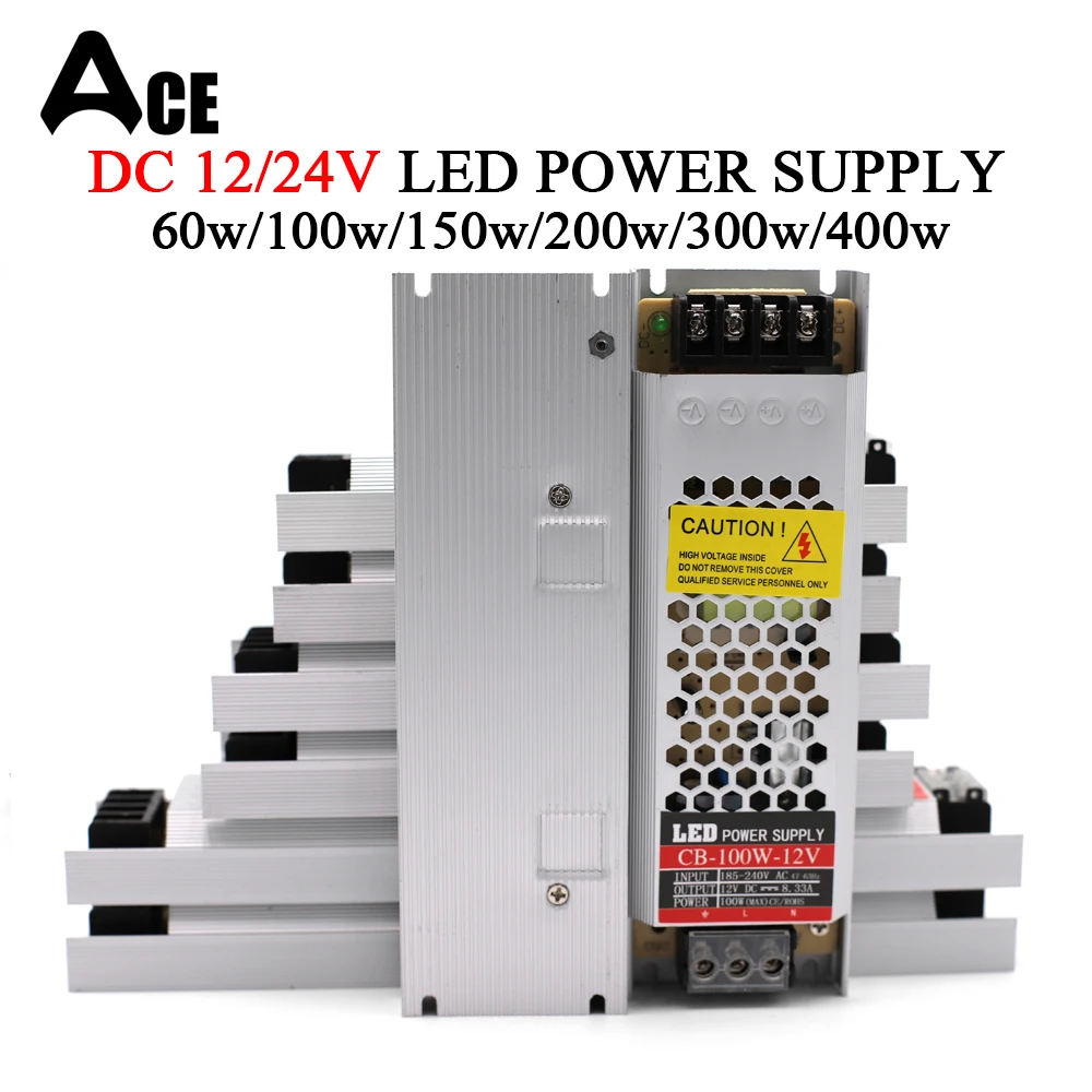 Ultra Thin Led Power Supply Dc 12v 24v Lighting Transformers 60w 100w 150w 200w 300w 400w Ac185 ...
