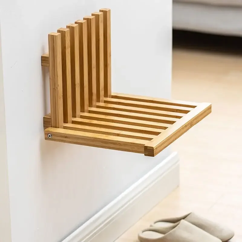 Folding-Chair-Wall-Mounted-Invisible-Shoe-Changing-Stool-Solid-Wood ...