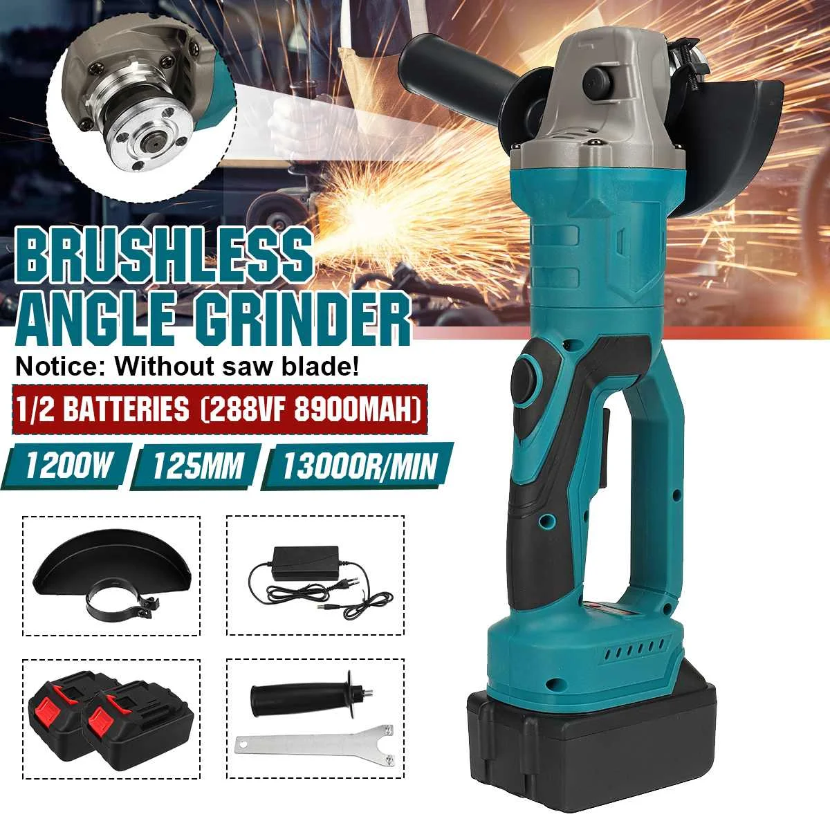 1200W-125mm-Brushless-Cordless-Impact-Angle-Grinder-without-battery-DIY ...
