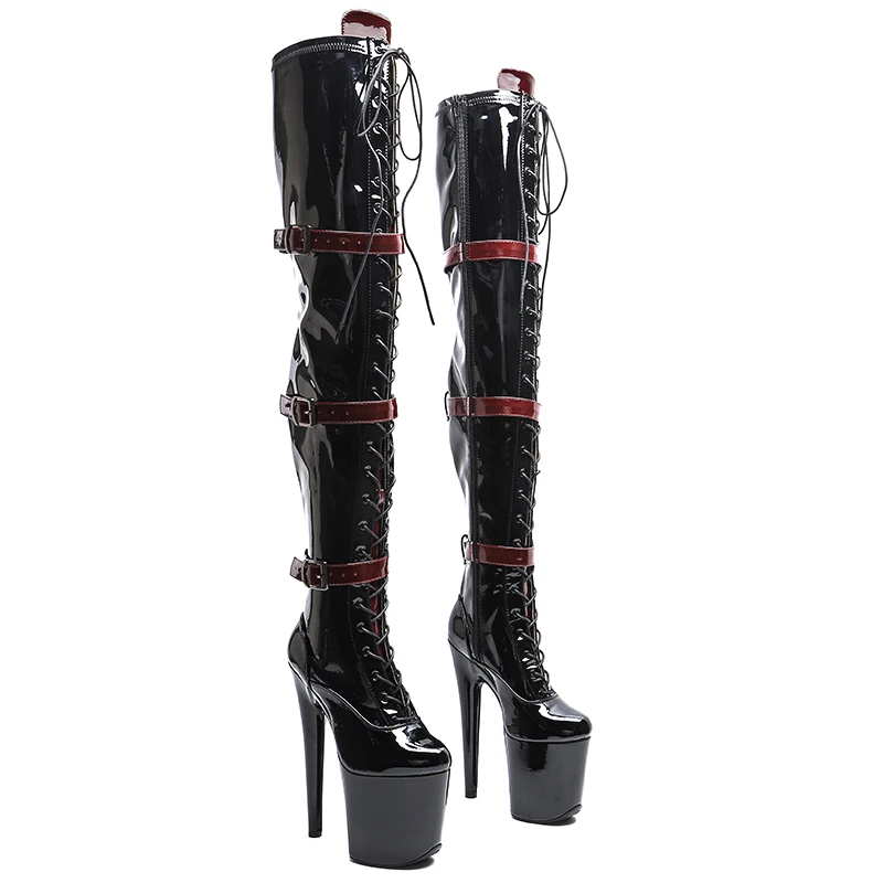 Leecabe-20CM-8inches-Shiny-Patent-PU-High-Heel-platform-Boots-Pole ...