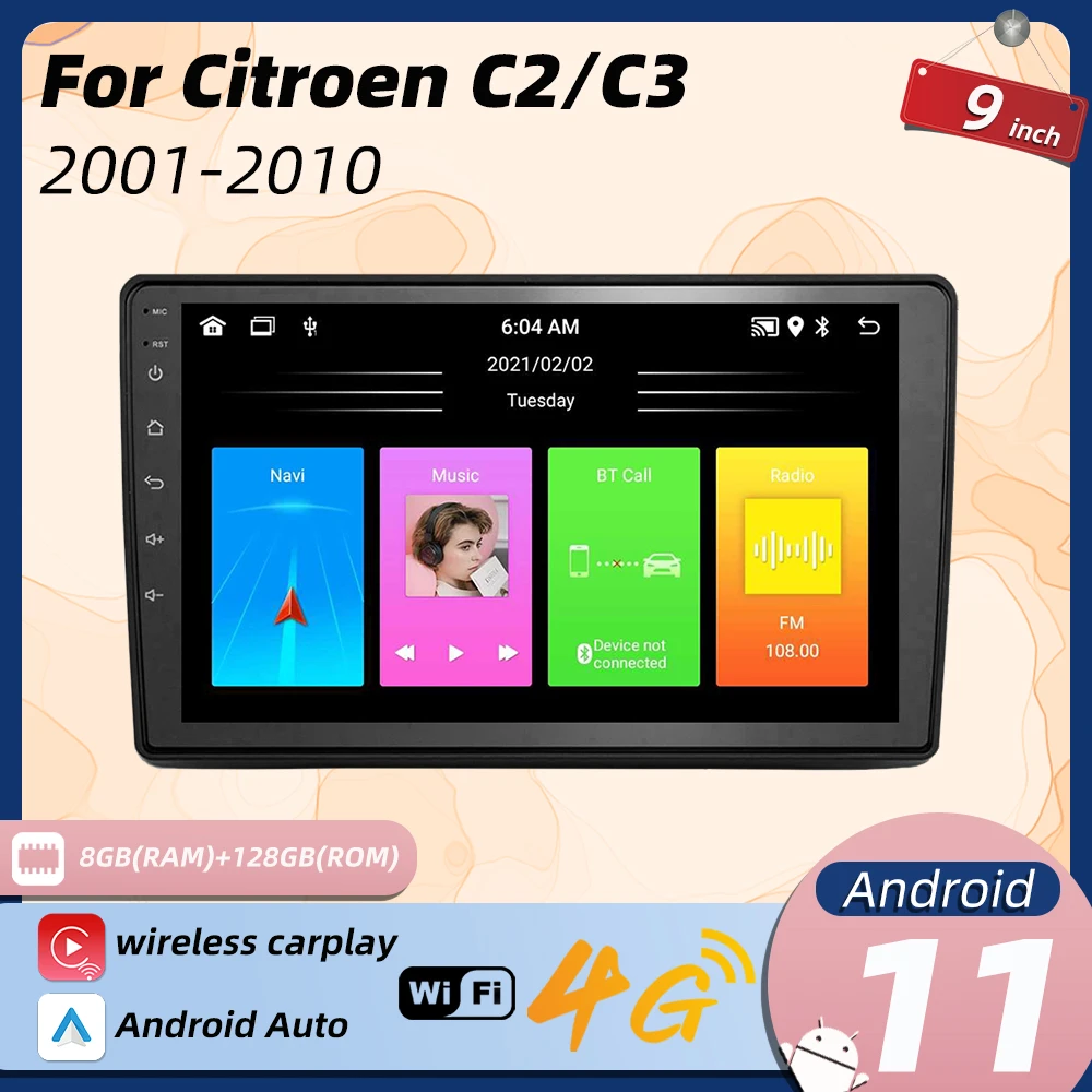 CarPlay Multimedia for Citroen C2 C3 2001 2010 2 Din Android Stereo Car ...