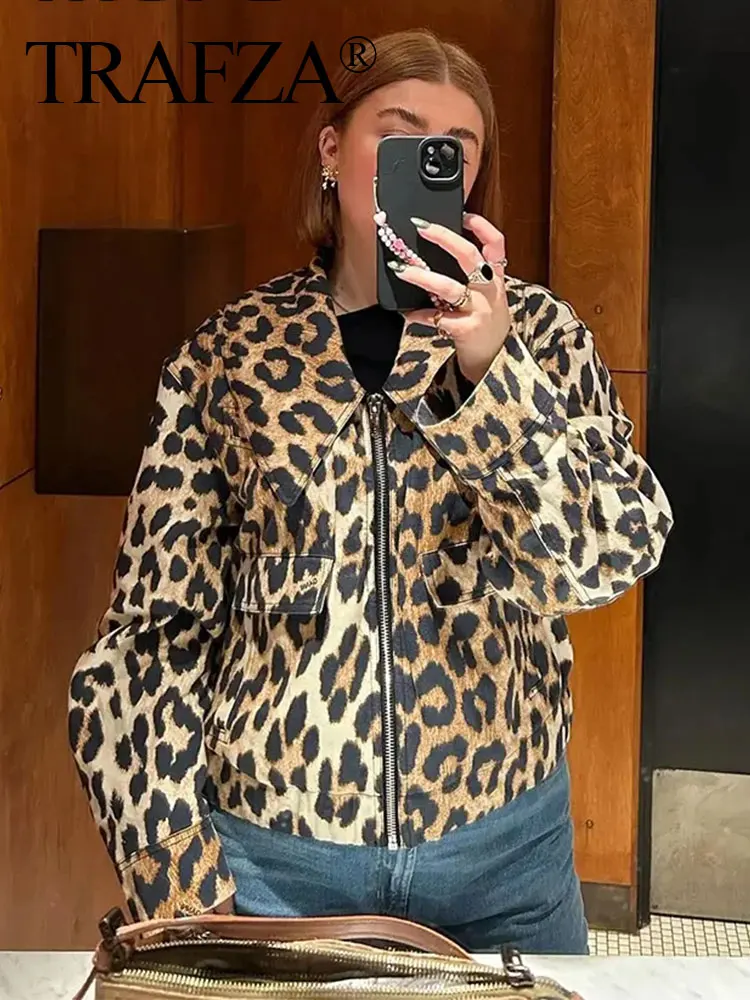 TRAFZA-Jaqueta-com-estampa-leopardo-feminina-mangas-compridas-lapela-casaco-com-z-per-solto ...