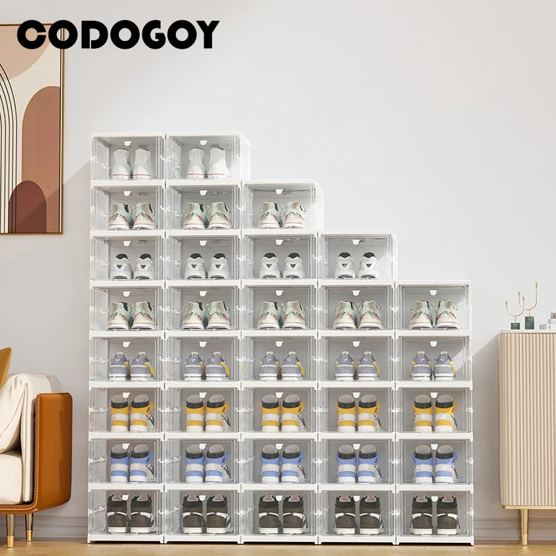 Zapatero apilable, organizador de zapatos de fácil montaje, caja de almacenamiento de zapatos de ...