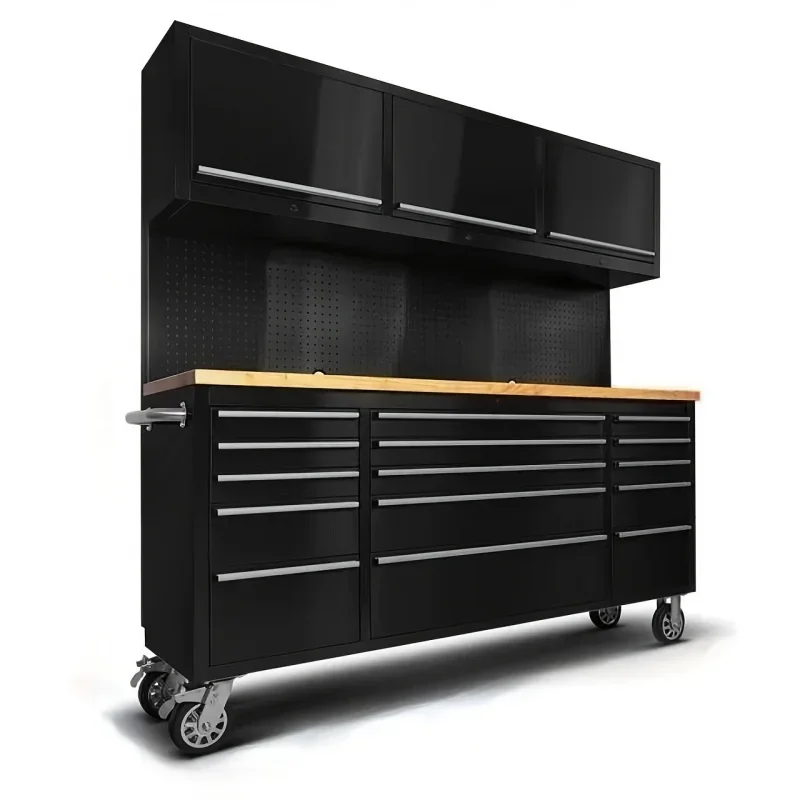 72 Inch Black Rolling Tool Box Tool Chest Combo, Garage Cabinets And ...