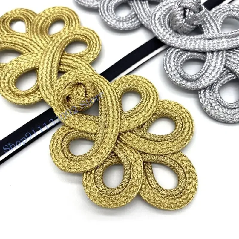 H9ED Gold Chinese Buttons Handmade Flower Fastener Button Chinese Knot ...