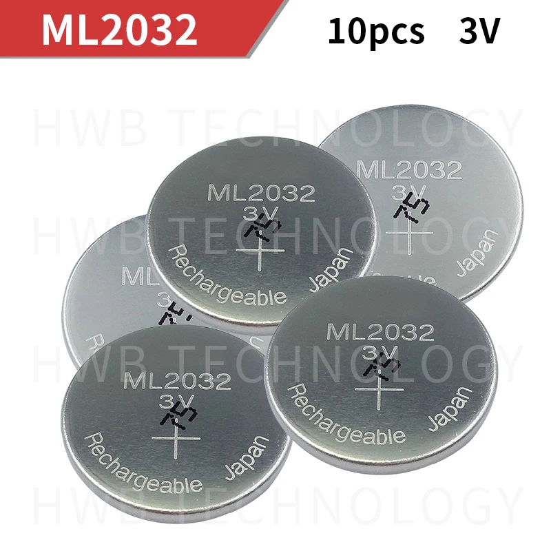 10pcs/lot New Original Ml2032 3v Rechargeable Lithium Battery Button Cell Button Batteries ...