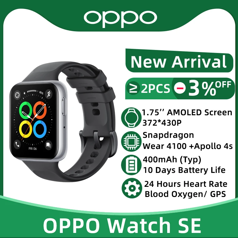OPPO-reloj-inteligente-SE-dispositivo-con-Pantalla-AMOLED-1-75-Snapdragon-Wear-4100-Sensor-de ...