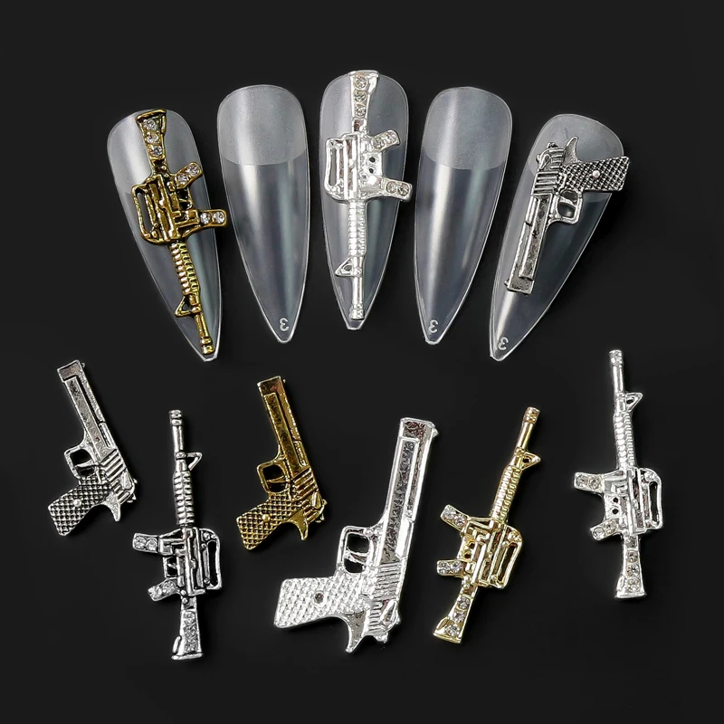 10Pcs-Lot-3D-Alloy-Punk-Pistol-Gun-Nail-Art-Charms-Metal-Retro-Gold ...