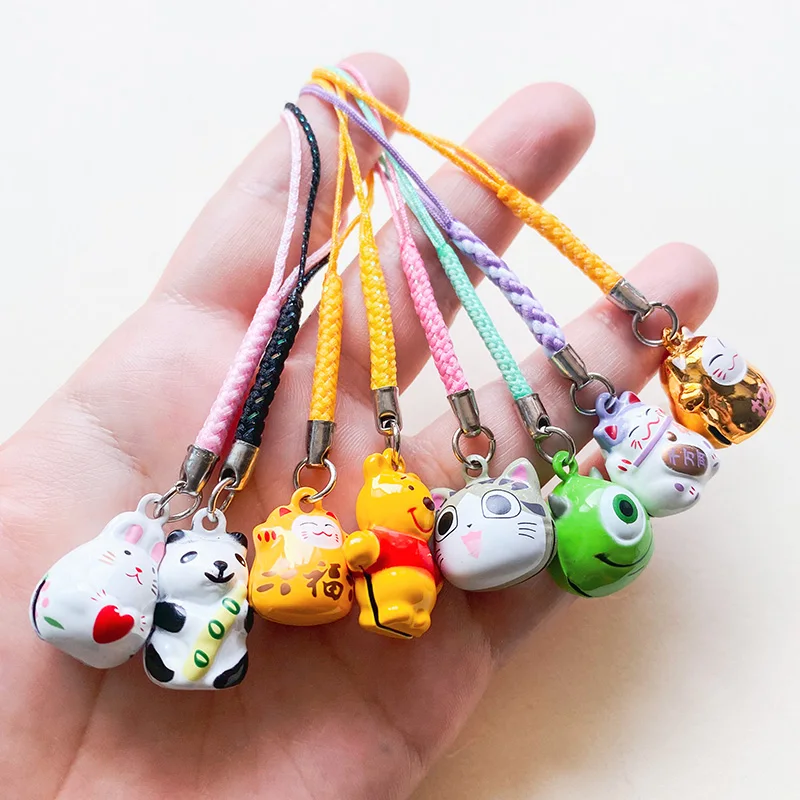 1pcs Cut Cartoon Cat Panda Animal Lucky Bell Phone Straps Charm Phone ...