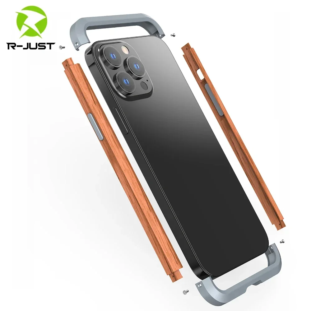 Metal Iron Wood Frame Phone Case Thin Slim Aluminum Alloy Shockproof ...