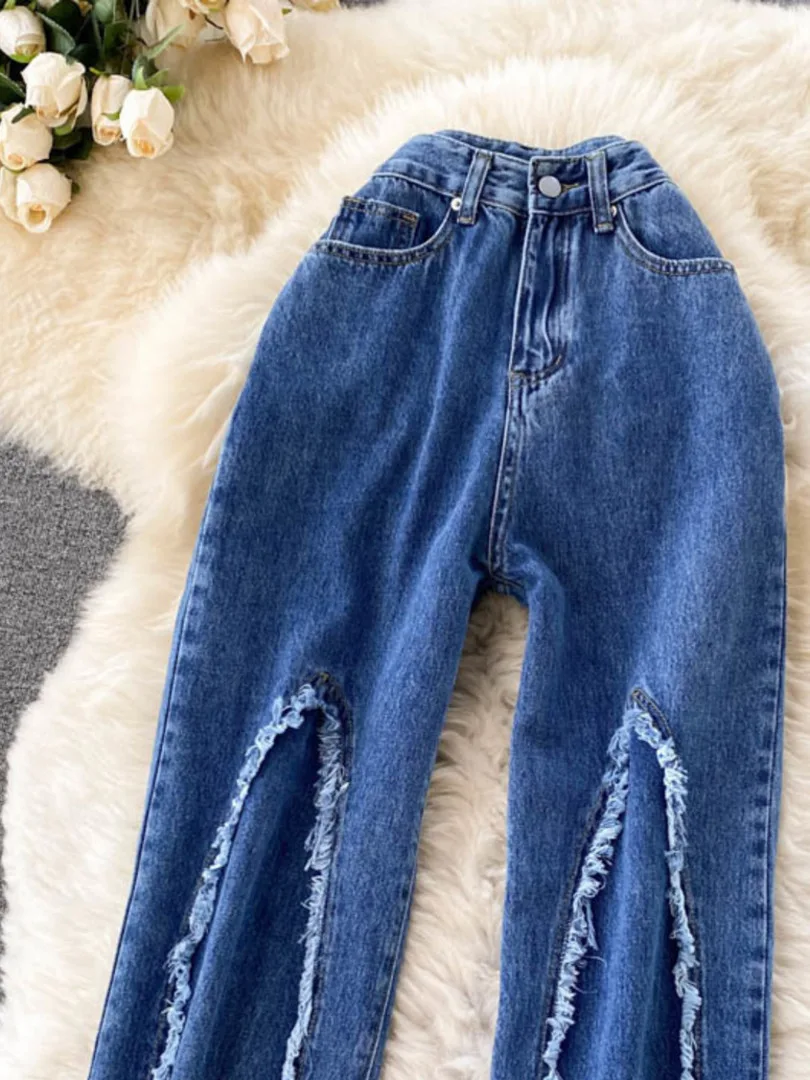 Vintage-Blue-Jeans-for-Women-Fashion-Streetwear-High-Waist-Patchwork-Tassels-Wide-Leg-Long-Pants ...
