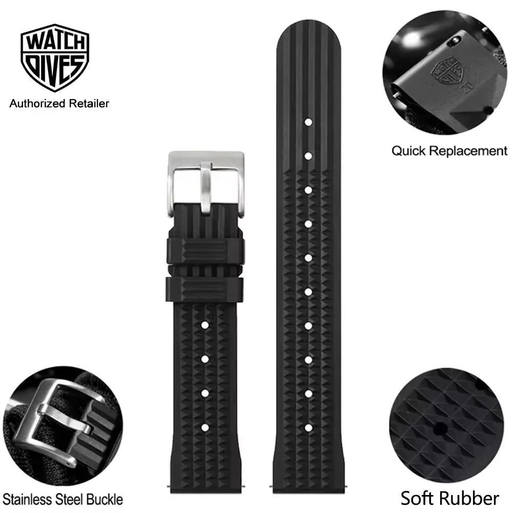 Watchdives-22mm-Soft-Rubber-Waffle-Strap-Bracelets-Universal-Mens-Diver ...