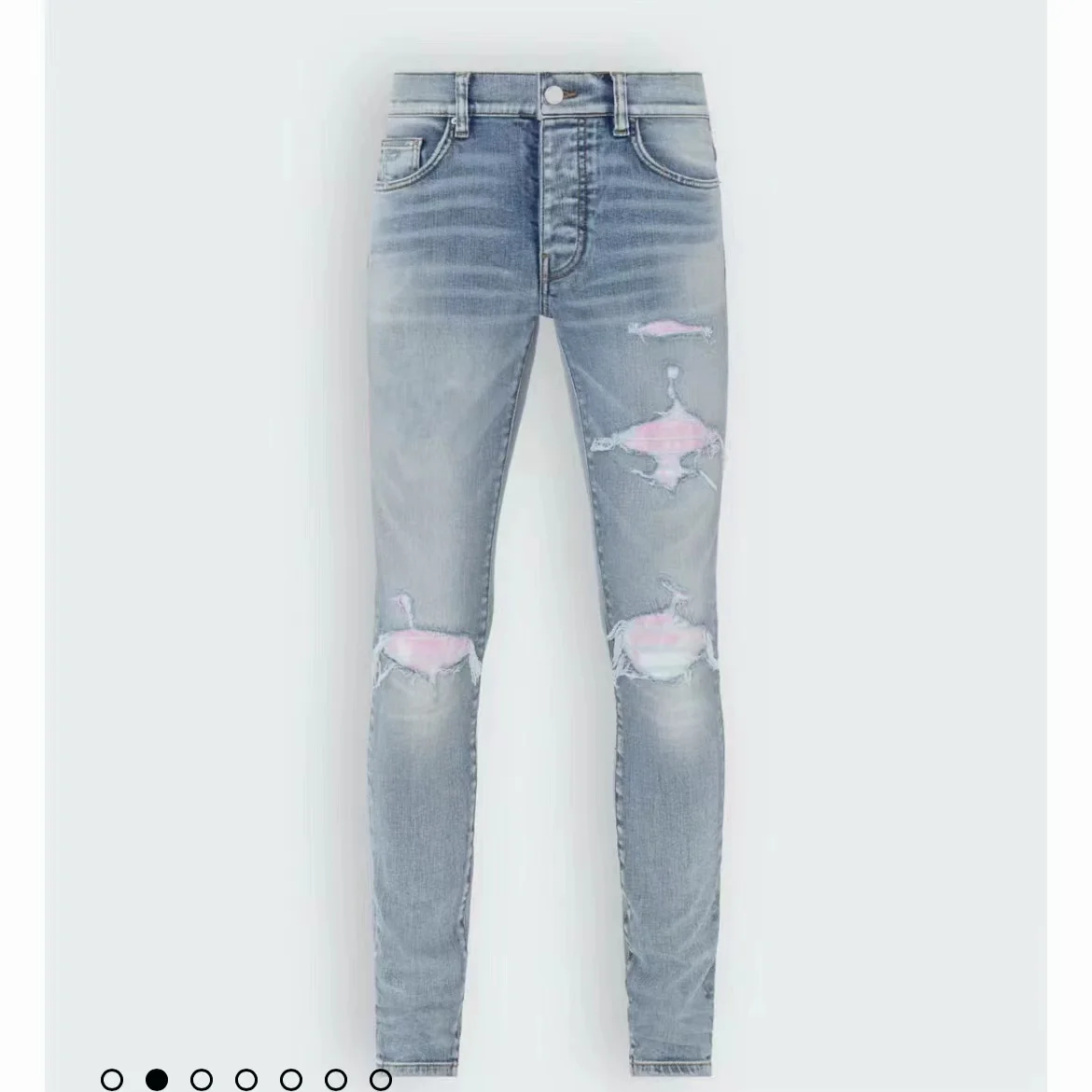 High-Street-Fashion-Brand-Blue-Jeans-Letter-Pink-Embroidered-Patch-Slim ...