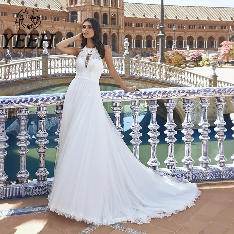 YEEH-Vestido De novia con cuello Halter, traje De novia elegante con ...