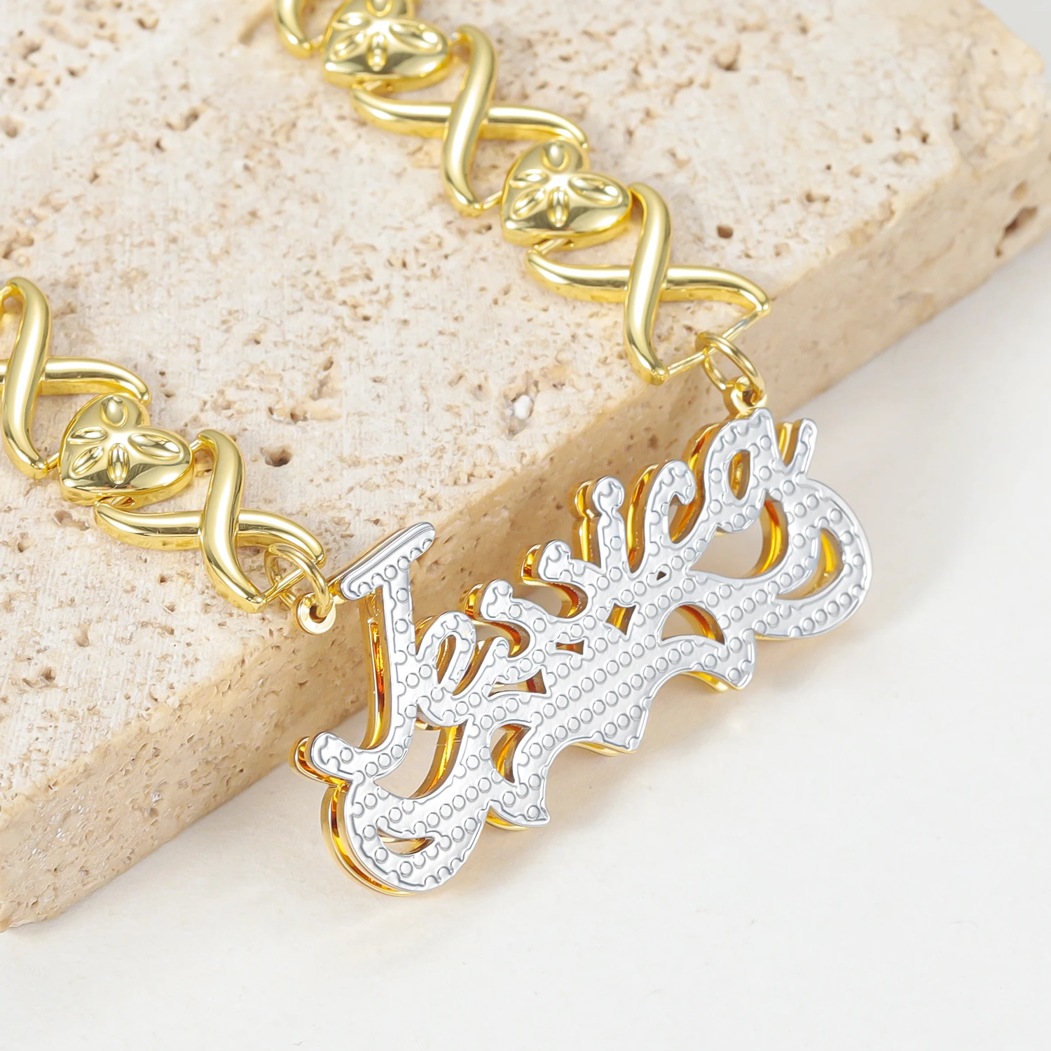 Qitian Custom XOXO Chain Double 18K Gold Plated Name Necklace For Women ...
