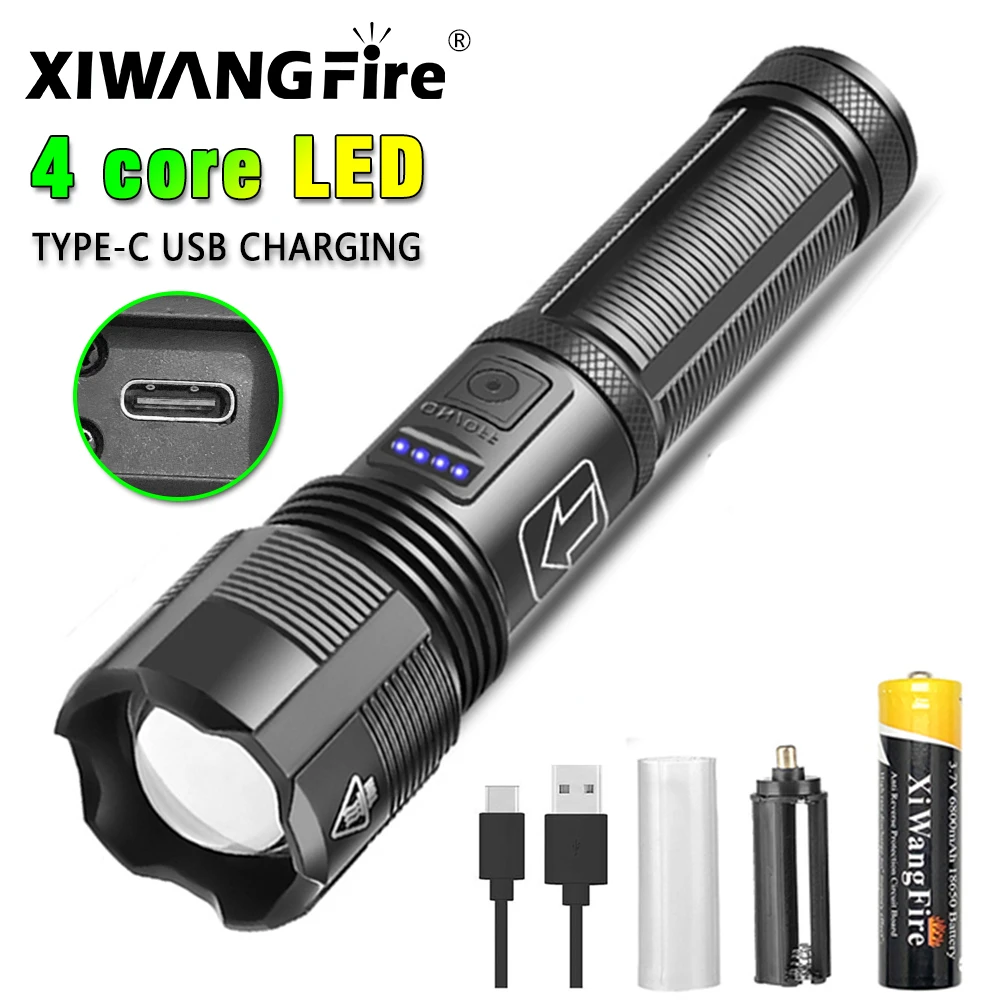 4 Core Led Flashlight Aluminum Alloy XHP70.2 XHP50.2 Tactical Hunting ...