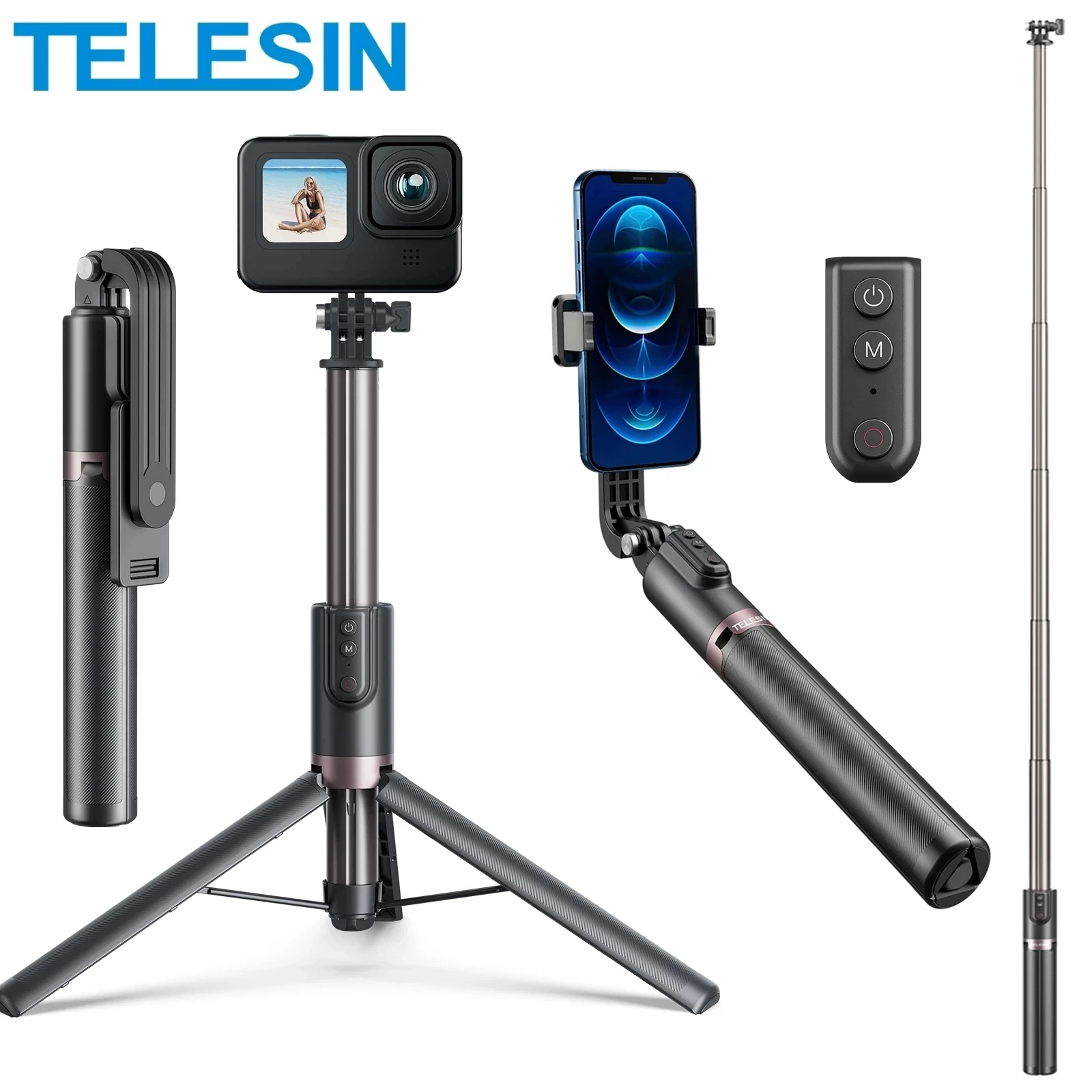 TELESIN-Palo-de-Selfie-inal-mbrico-con-Bluetooth-tr-pode-remoto-para ...