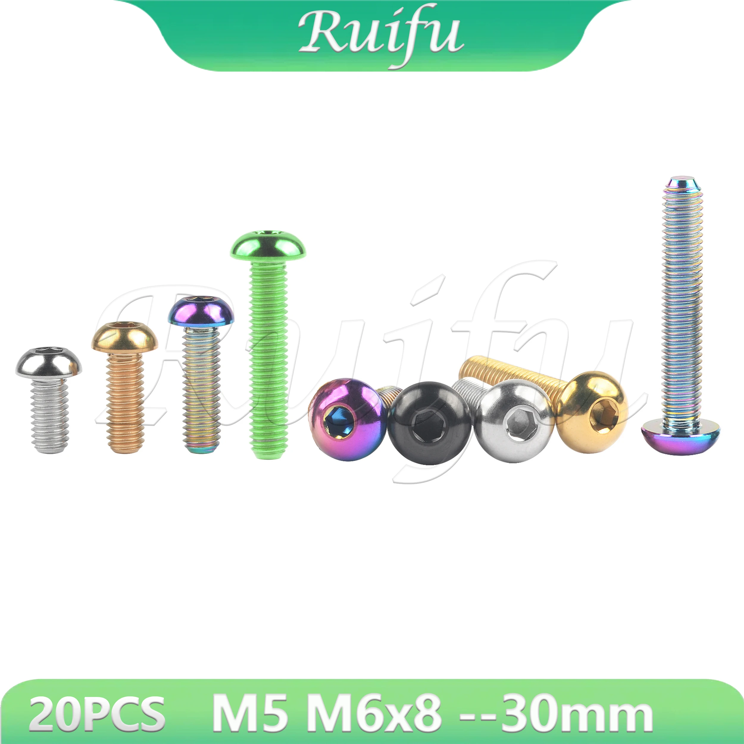 Ruifu Titanium Bolt 20PCS M5 M6X8--30mmButton Hex Allen Head Screw for ...