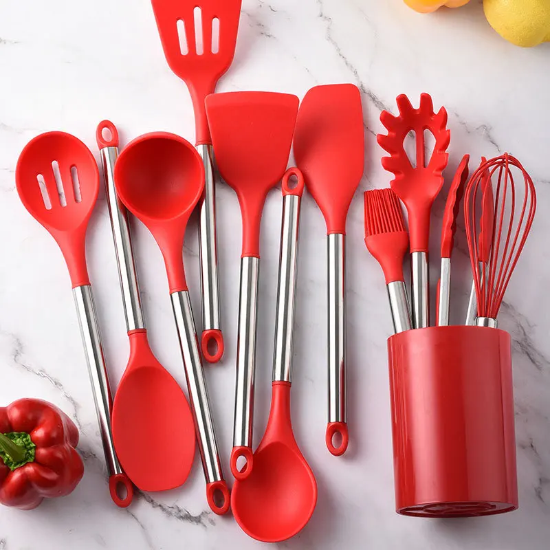 Silicone-Kitchenware-12-Piece-Set-With-Wooden-Handle-High-Temperature ...