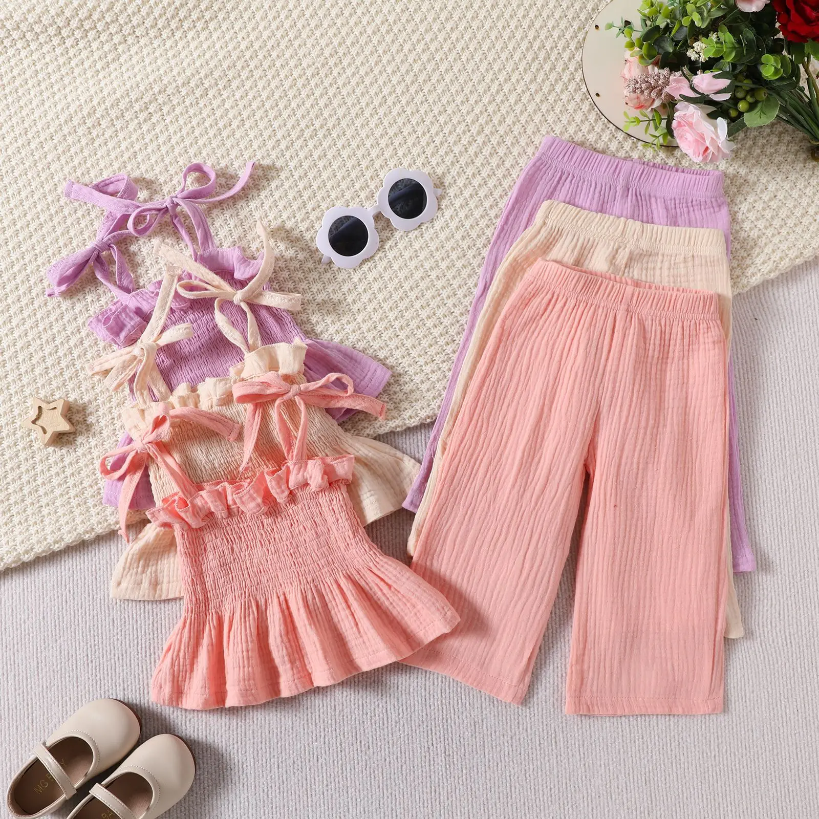 Summer-Baby-Girls-Clothing-Sets-Solid-Line-Tie-up-Ruffles-Tanks-Tops ...