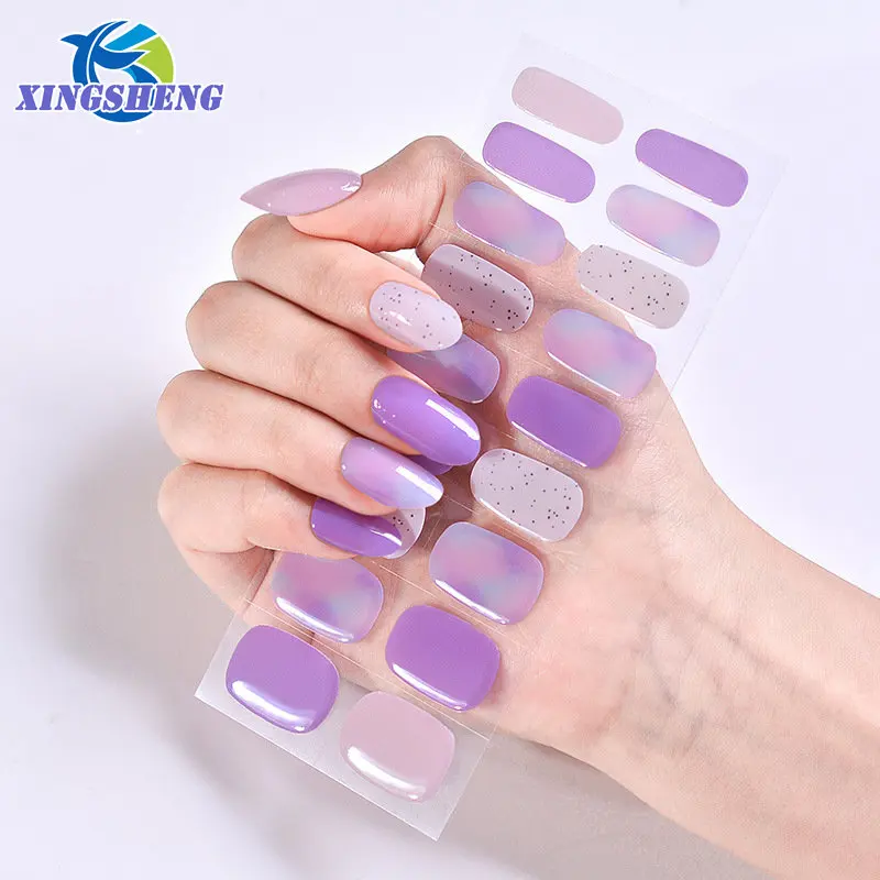 Semi Cured Gel Nail Stickers Uv/led Lamp Required Solid Color Gel Nail ...