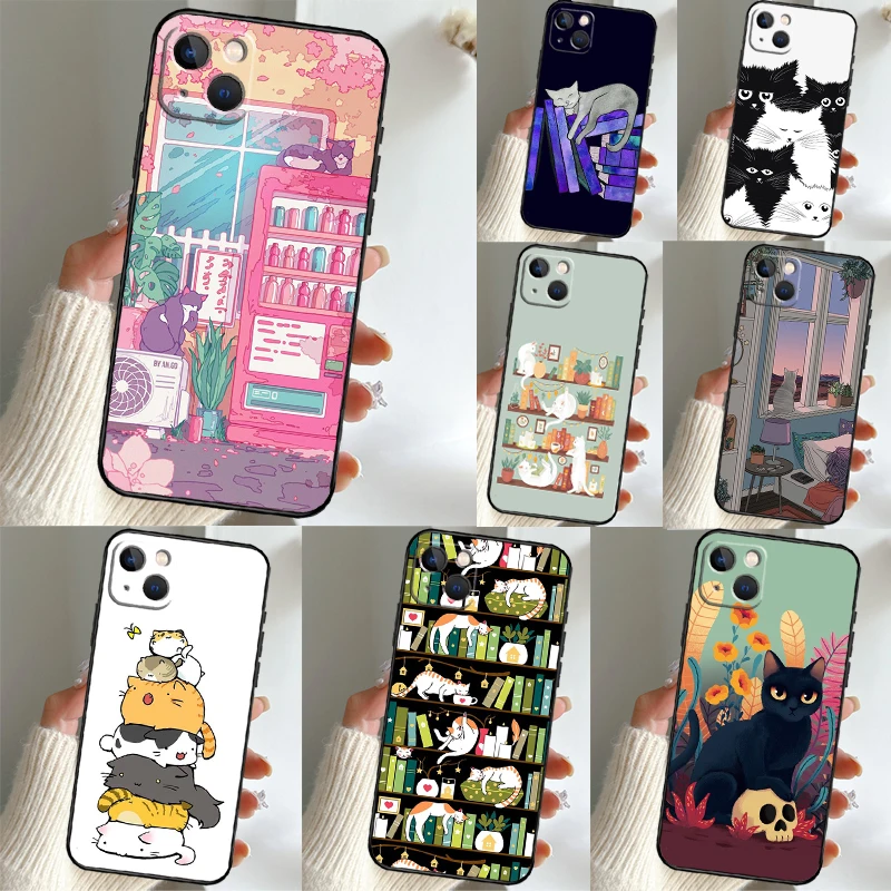 Cartoon Cats Case For OPPO Reno 13F 12F 14F 11F 8T 7 8 10 11 12 13 14 ...