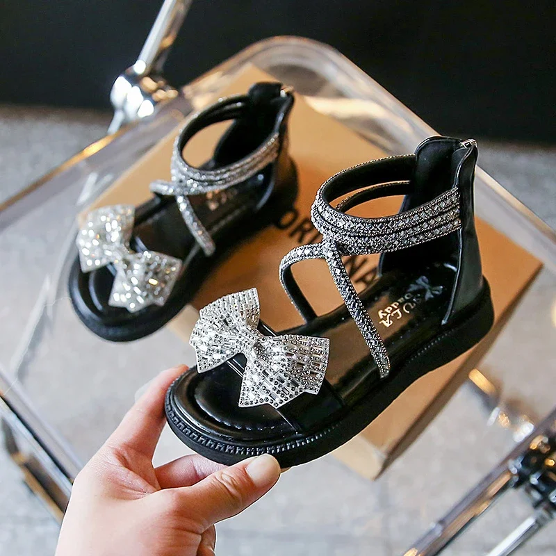 Girls' Shiny Cool Rhinestone Bowknot Children's Sandals 2023 Summer ...