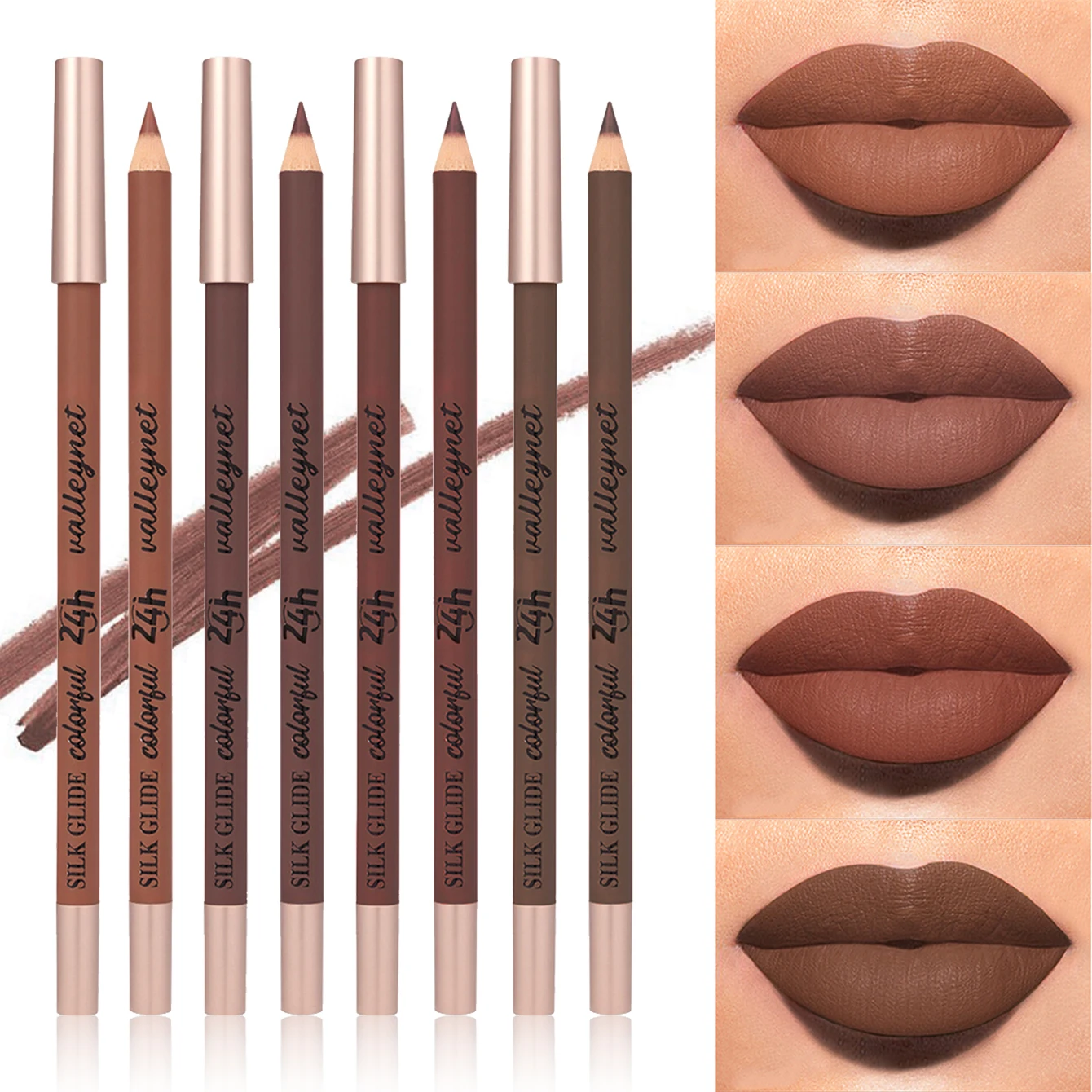 4 Pcs/set Brown Matte Lip Liner | Creamy Waterproof Long-lasting ...